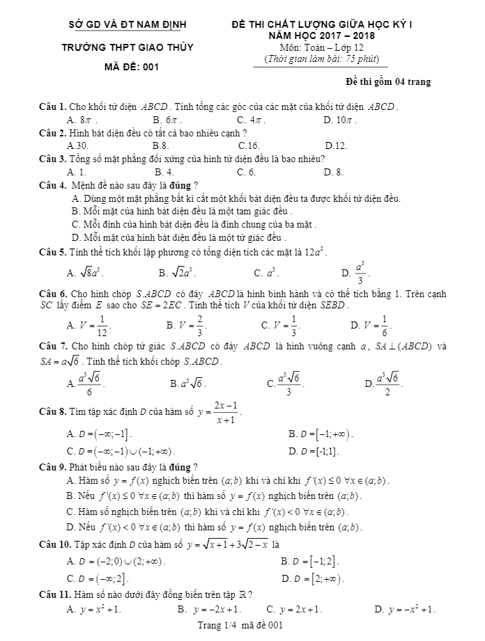 Đề Thi Giữa HK1 Toán 12 - Trang 8 trên 9 - TOANMATH.com