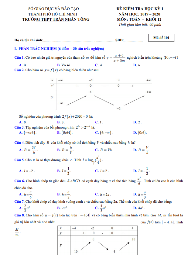 de-thi-hk1-toan-12-nam-2019-2020-truong-thpt-tran-nhan-tong-tp-hcm - TOANMATH.com