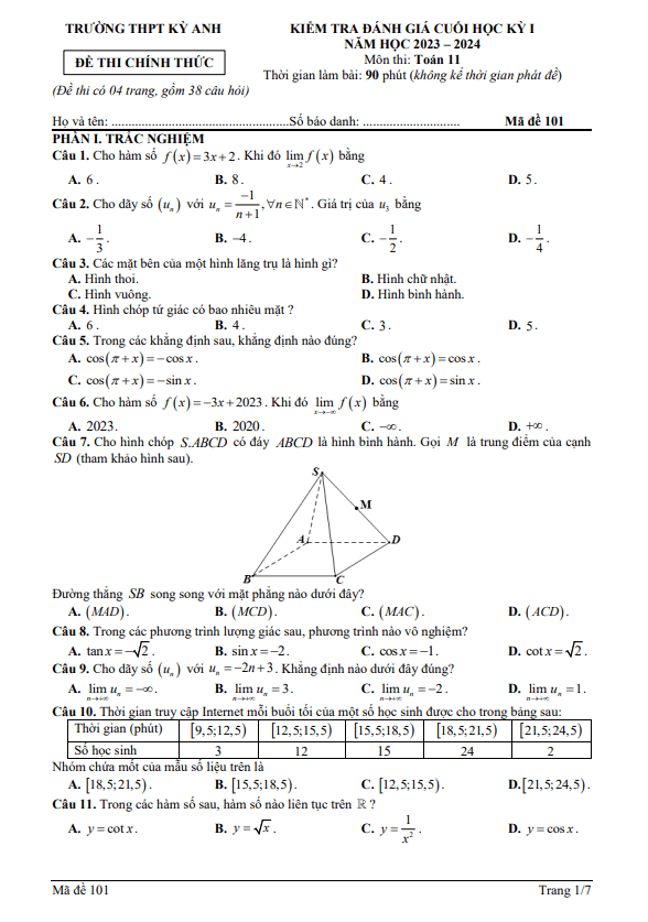 de-cuoi-hoc-ky-1-toan-11-nam-2023-2024-truong-thpt-ky-anh-ha-tinh - TOANMATH.com