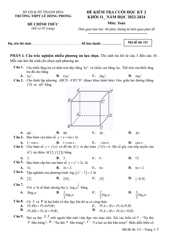 de-cuoi-hoc-ky-2-toan-11-nam-2023-2024-truong-thpt-le-hong-phong-thanh-hoa - TOANMATH.com